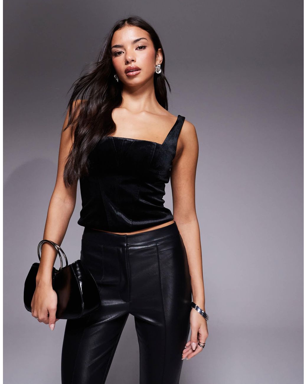 ASOS Square Neck Panelled Velvet Corset in Black | Lyst