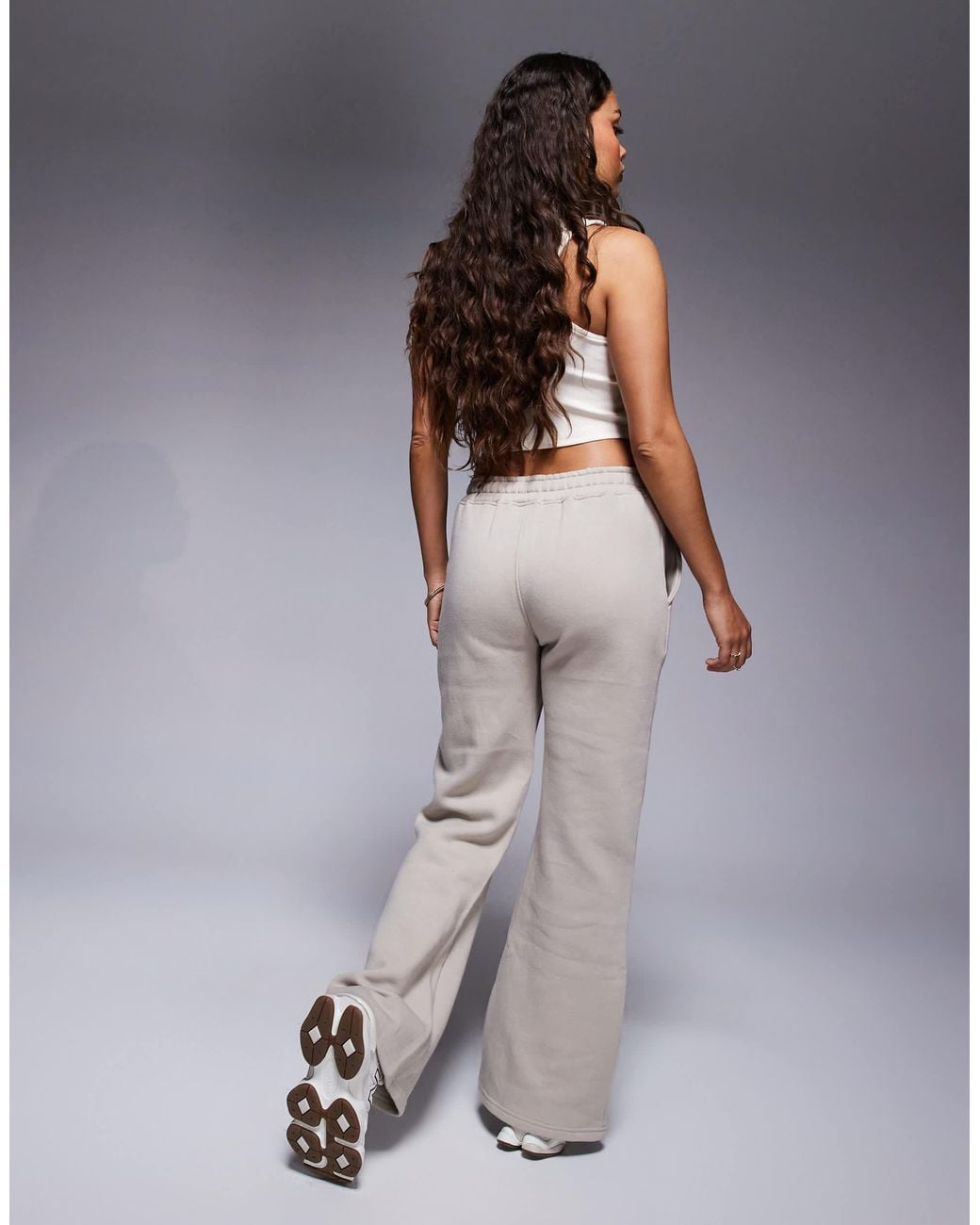 Kaiia Petite Cotton Blend Wide Leg Trackies in Gray | Lyst