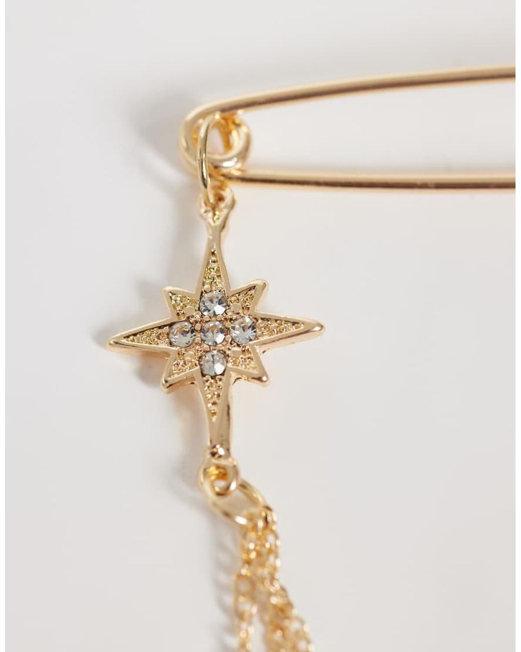 ASOS Safety Pin Drop Chain And Star Charm Brooch in White for Men | Lyst UK