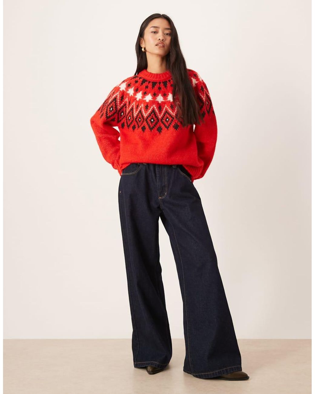 ASOS Fair Isle Christmas Tree Chunky Jumper in Red | Lyst UK