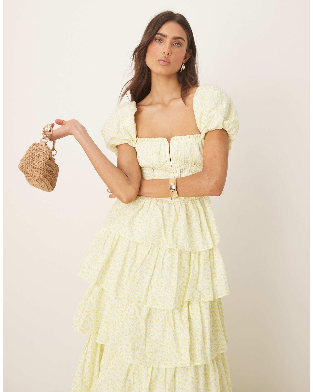 Amy Jane London Rosalie Corset Tiered Maxi Dress in Natural | Lyst