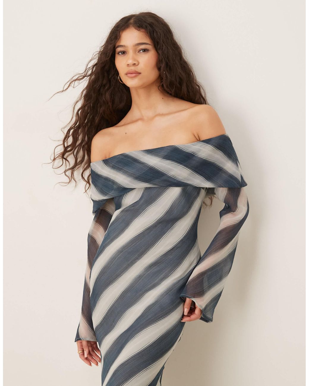 ASOS Fold Over Bardot Midi Dress | Lyst