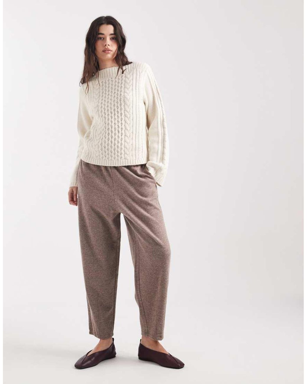 Threadbare Knit Barrel Leg Trackies in Natural | Lyst UK