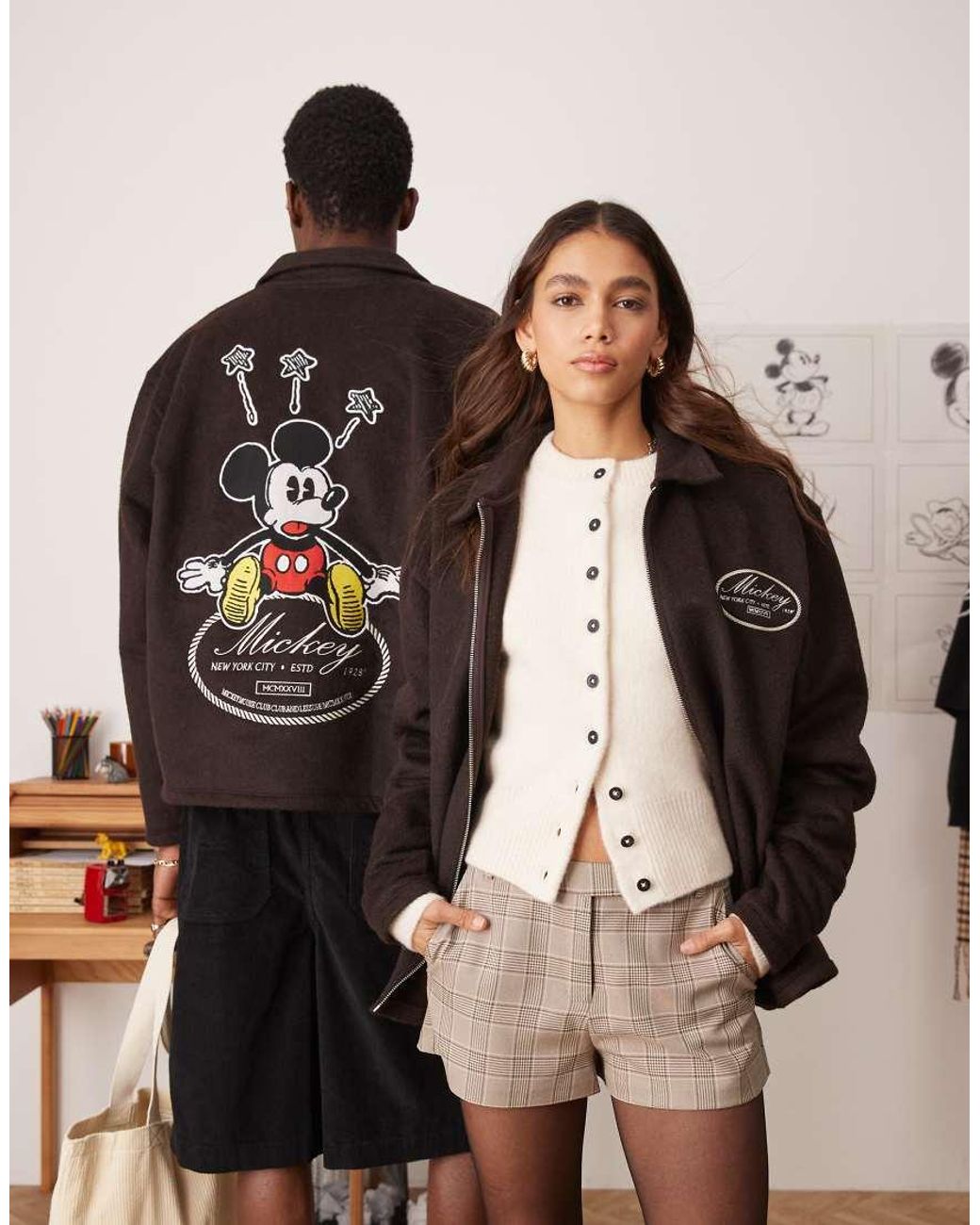 ASOS Disney Oversized Wool Harrington Jacket With Mickey Mouse ...