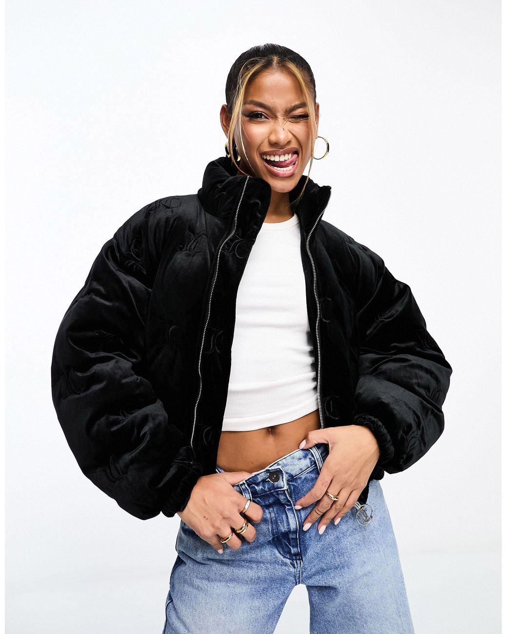 Juicy Couture Velour Monogram Logo Puffer Jacket in Black | Lyst UK Juicy Couture Velour Monogram Logo Puffer Jacket in Black | Lyst UK