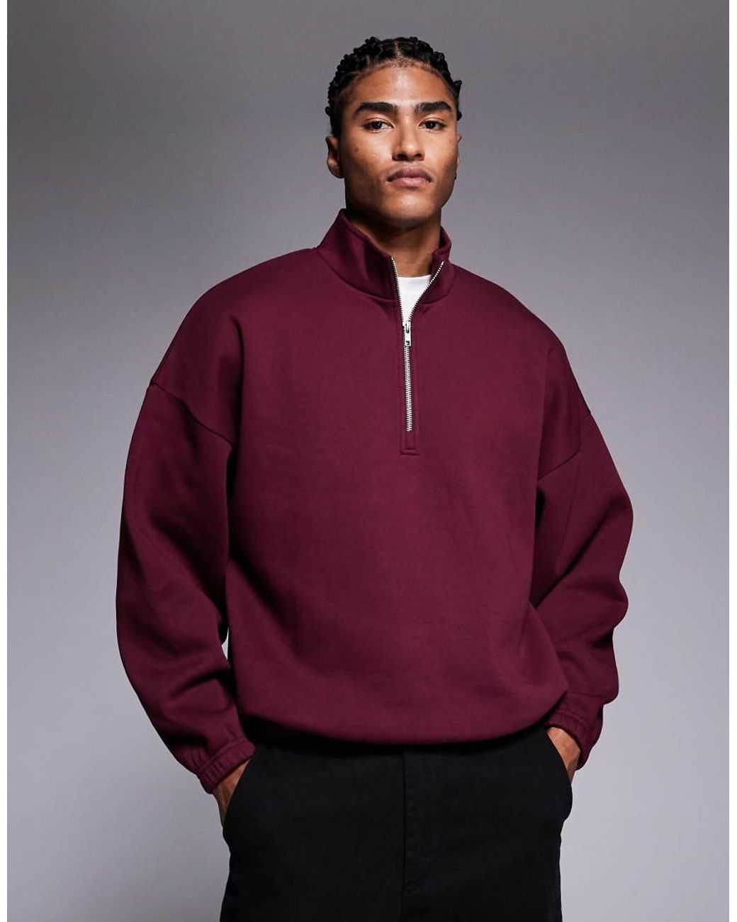 ASOS Boxy Relaxed Quarter Zip Sweatshirt in Red for Men | Lyst UK