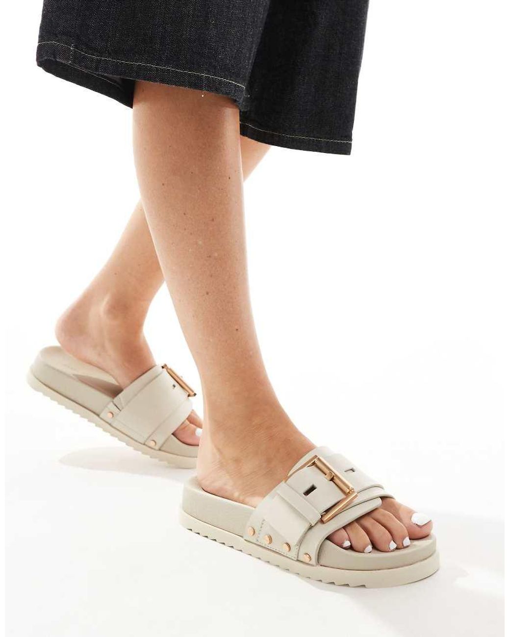 AllSaints Ellie Leather Stud Sliders in Black | Lyst UK