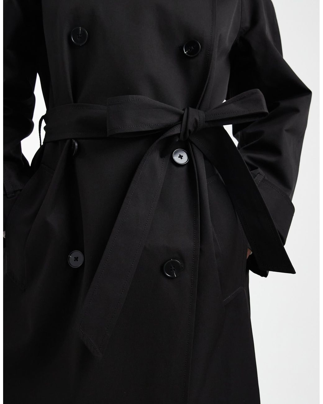 ASOS Asos Design Petite Longline Water Repellent Trench Coat in Black ...