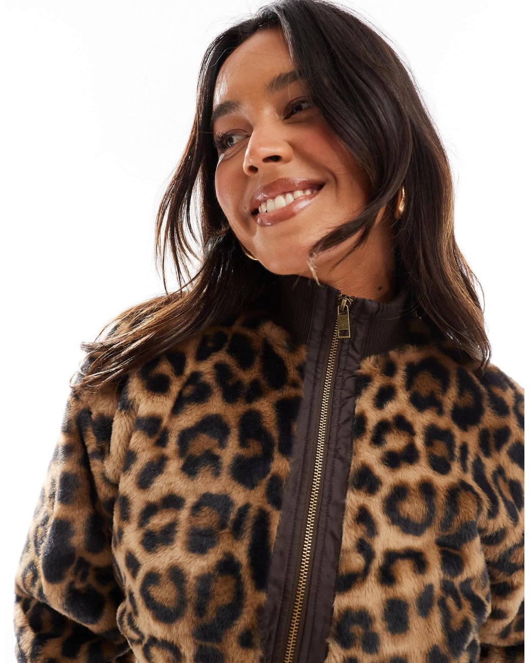 Bershka Leopard Print Cropped Jacket in Brown | Lyst