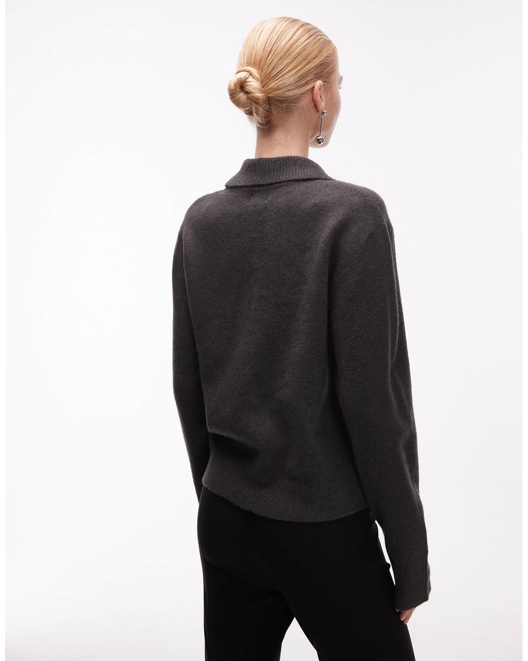 ASOS Knitted Collared Cardigan in Black | Lyst