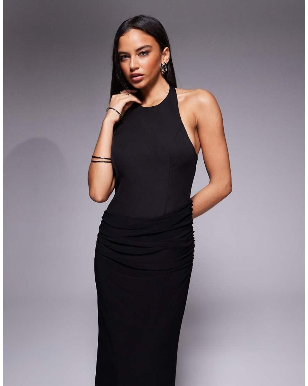 Forever New Structured High Neck Halter Neck Drape Waist Maxi Dress in ...