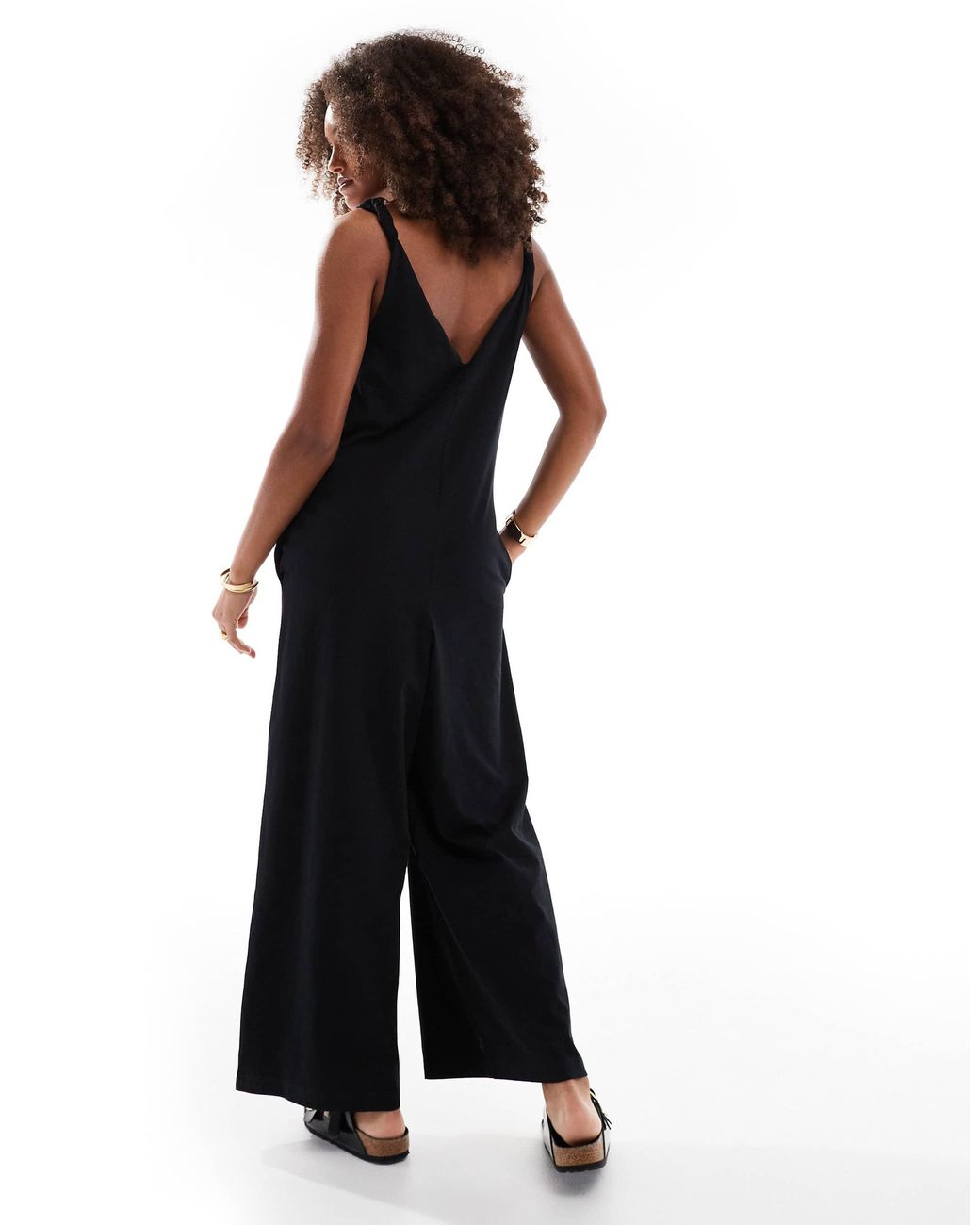 ASOS Twist Shoulder Jumpsuit in Blue | Lyst