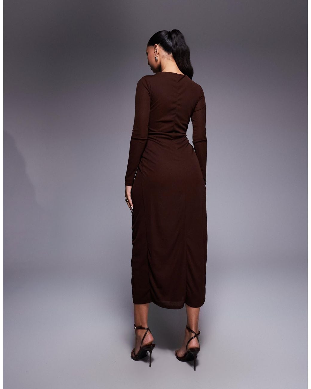 ASOS Textured Mesh Long Sleeve Split Front Midi Dress in Purple | Lyst