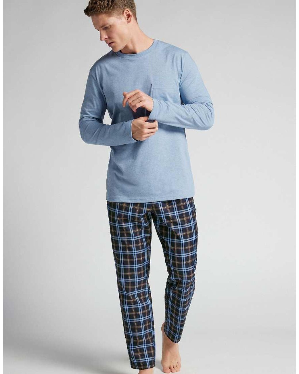 Intimissimi Long Pyjamas With Check Print in Blue for Men | Lyst UK