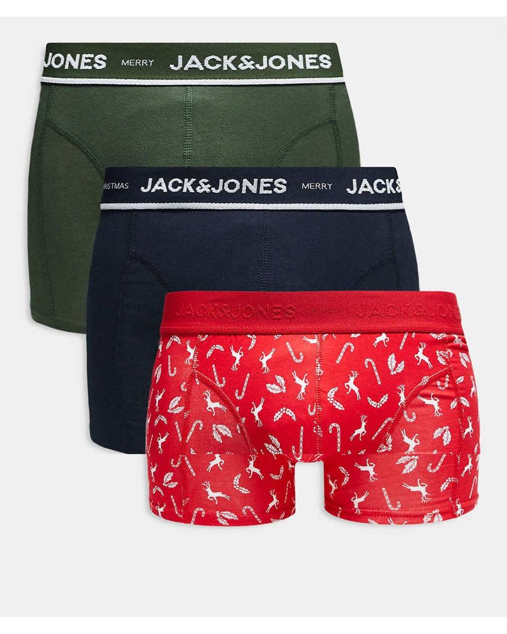 Jack & Jones 3 Pack Trunks With Christmas Prints in Red for Men | Lyst UK