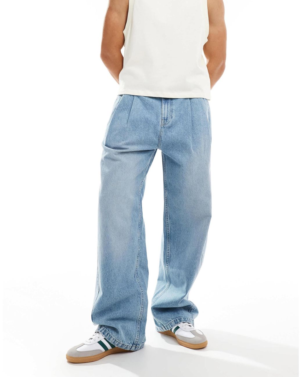 Bershka baggy Jean With Pleats in Blue for Men | Lyst