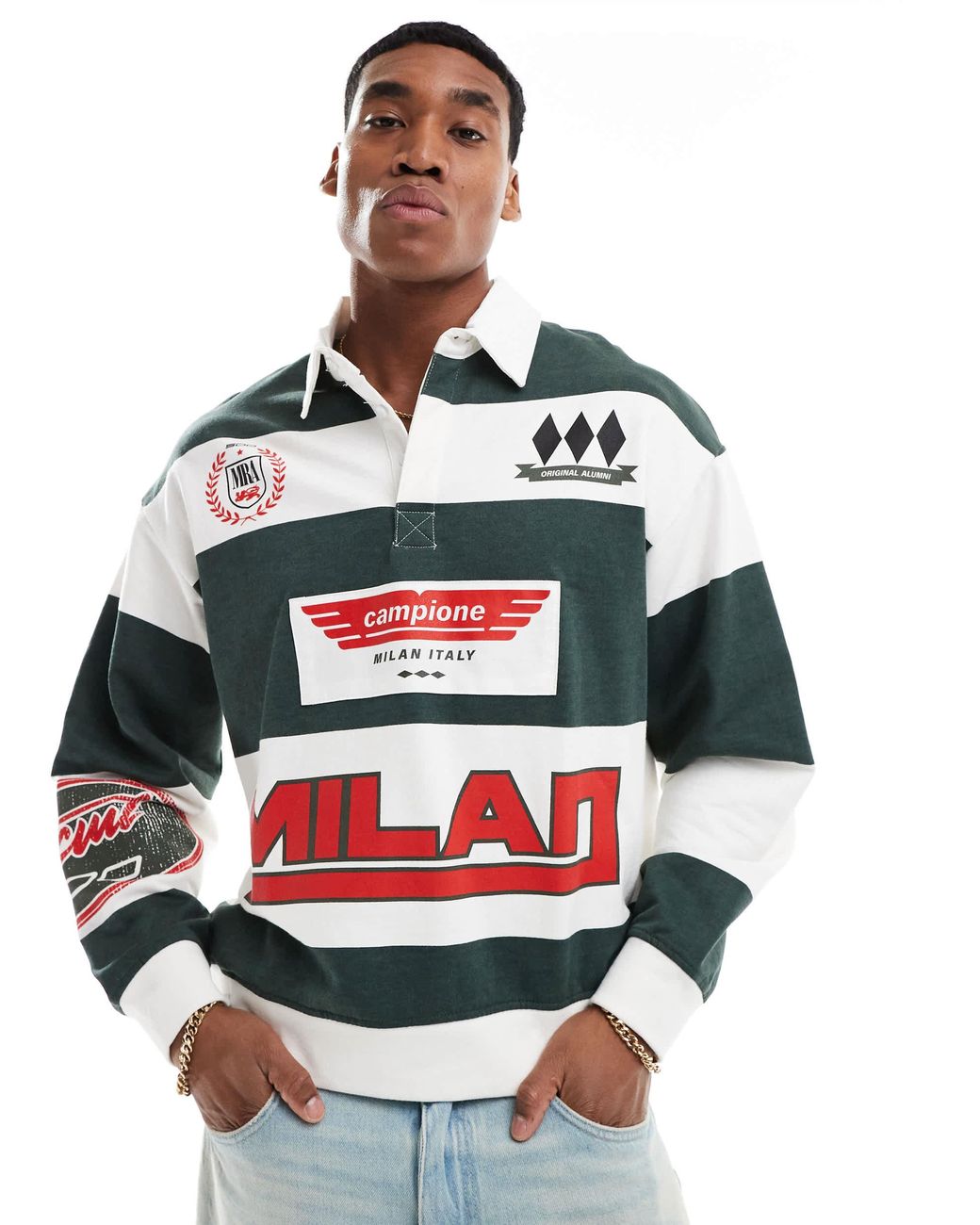 Bershka Retro Sports Rugby Polo in Red for Men | Lyst