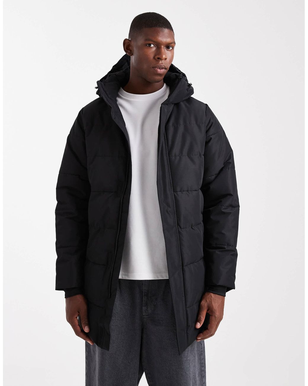 Only & Sons Waterproof Longline Puffer Jacket With Hood in Black for ...