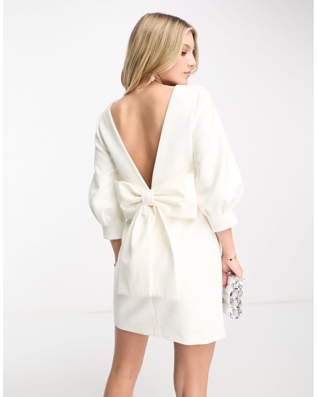 EVER NEW Bow Back Mini Dress in White | Lyst