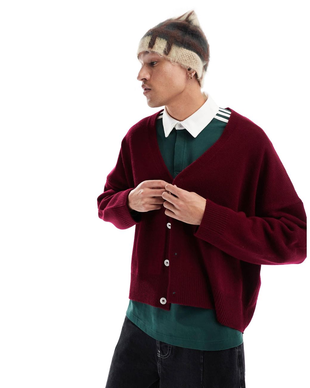 ASOS Knit Extreme Oversized Boxy Cardigan in Red for Men | Lyst