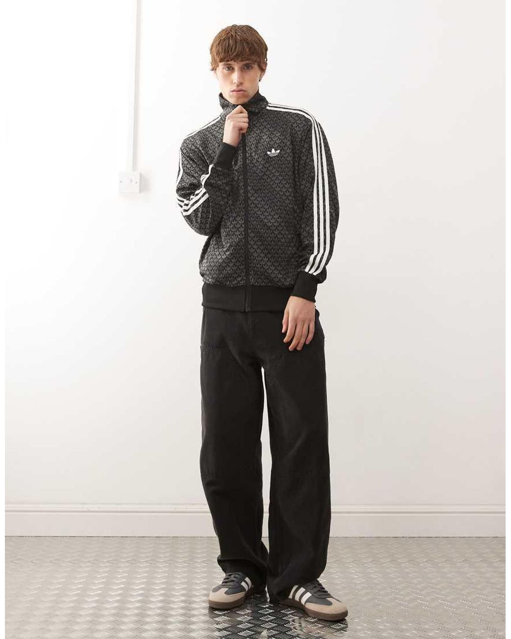adidas Originals Firebird Loose Monogram Track Top in Grey for Men ...