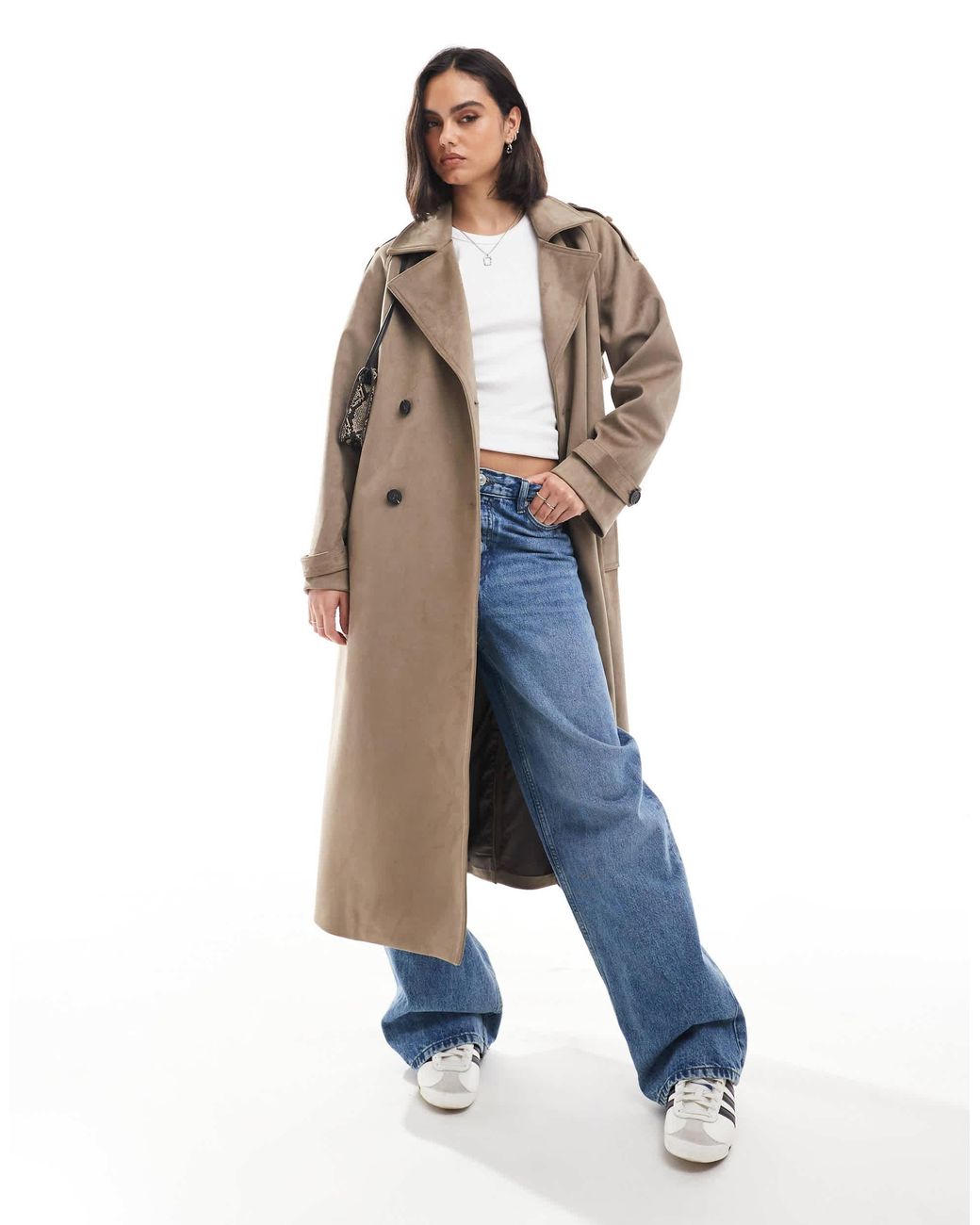 ASOS Premium Suedette Trench Coat in Blue | Lyst
