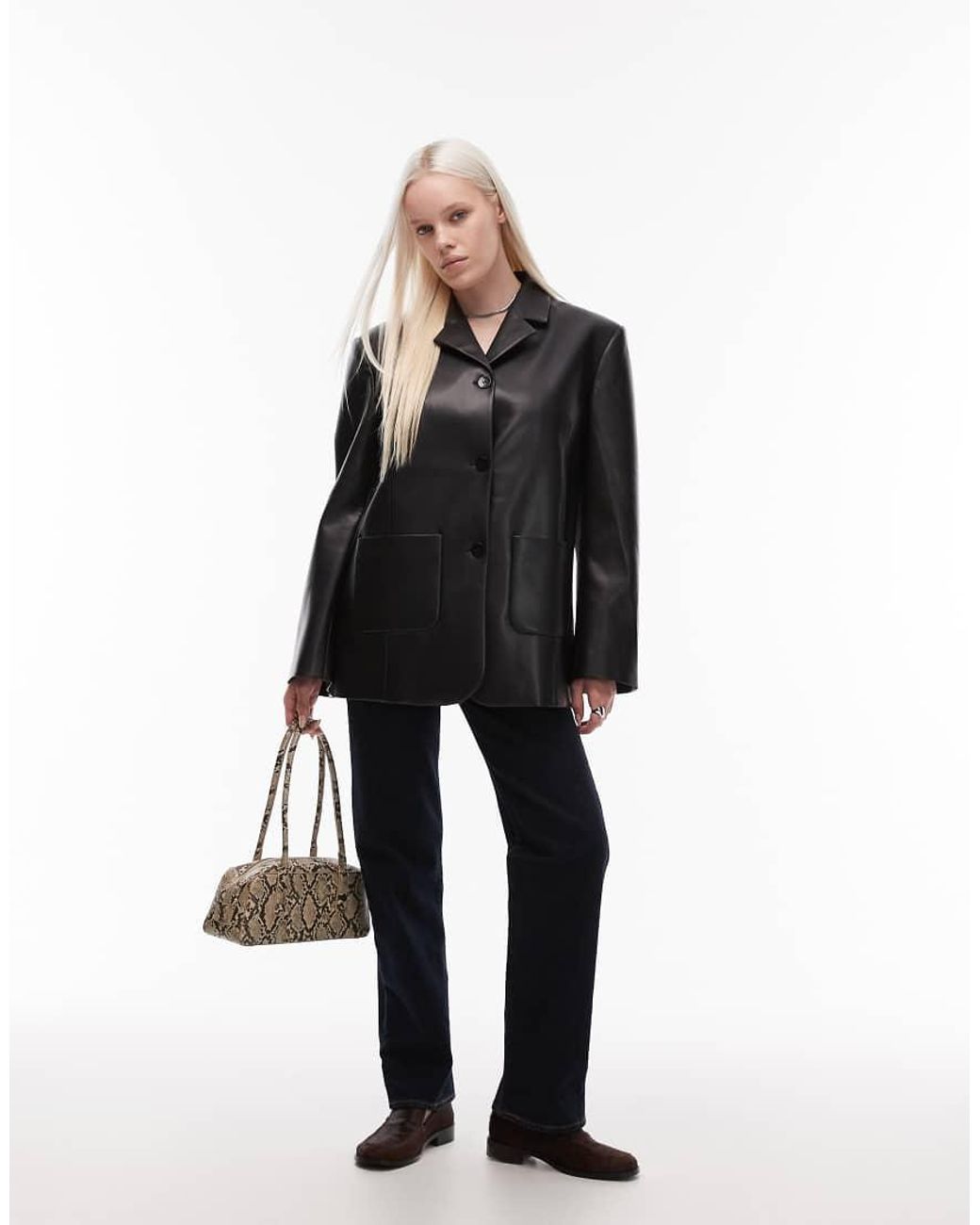 ASOS Faux Leather High Break Point Oversized Jacket in Black | Lyst UK