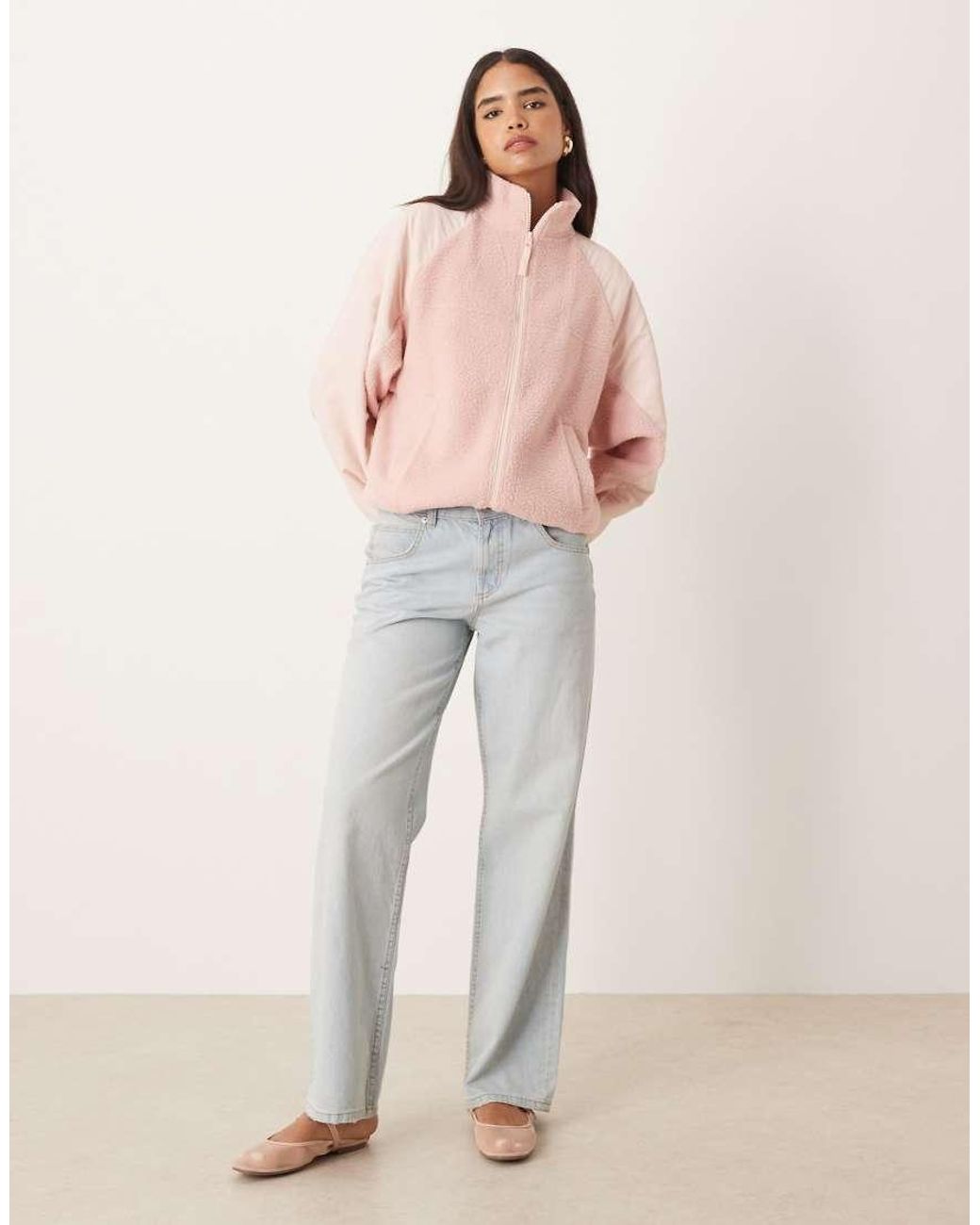 ASOS Zip Through Fleece With Nylon Detail in Pink | Lyst UK