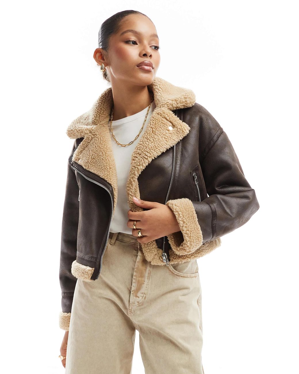 Bershka Contrast Shearling Jacket | Lyst