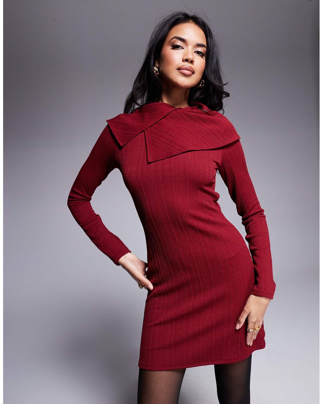 ASOS Cable Cross Over Neck Mini Dress in Red | Lyst