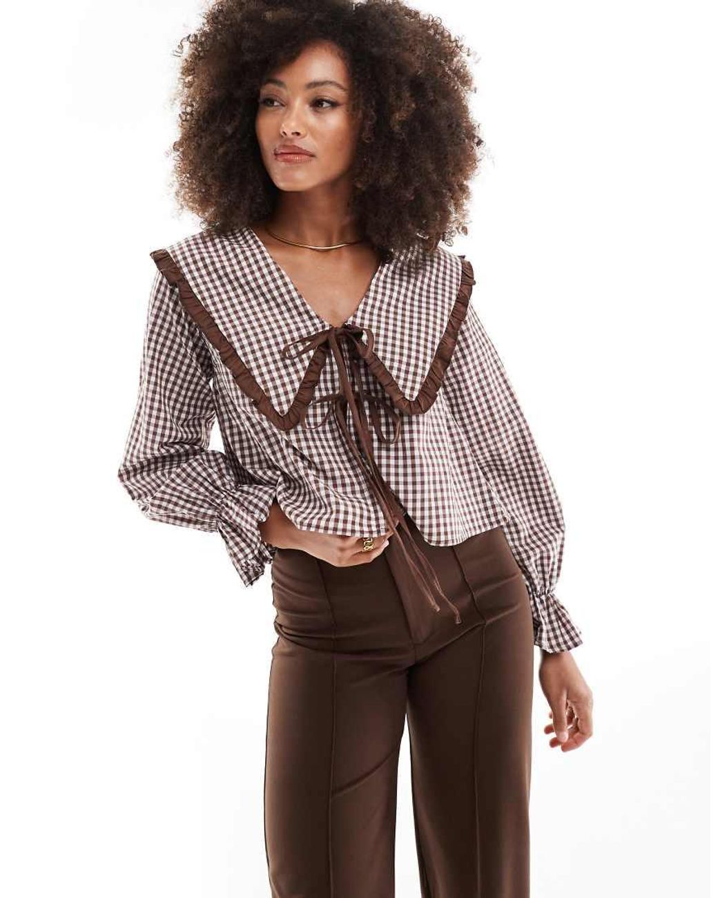 ASOS Oversized Collar Blouse in Brown | Lyst UK