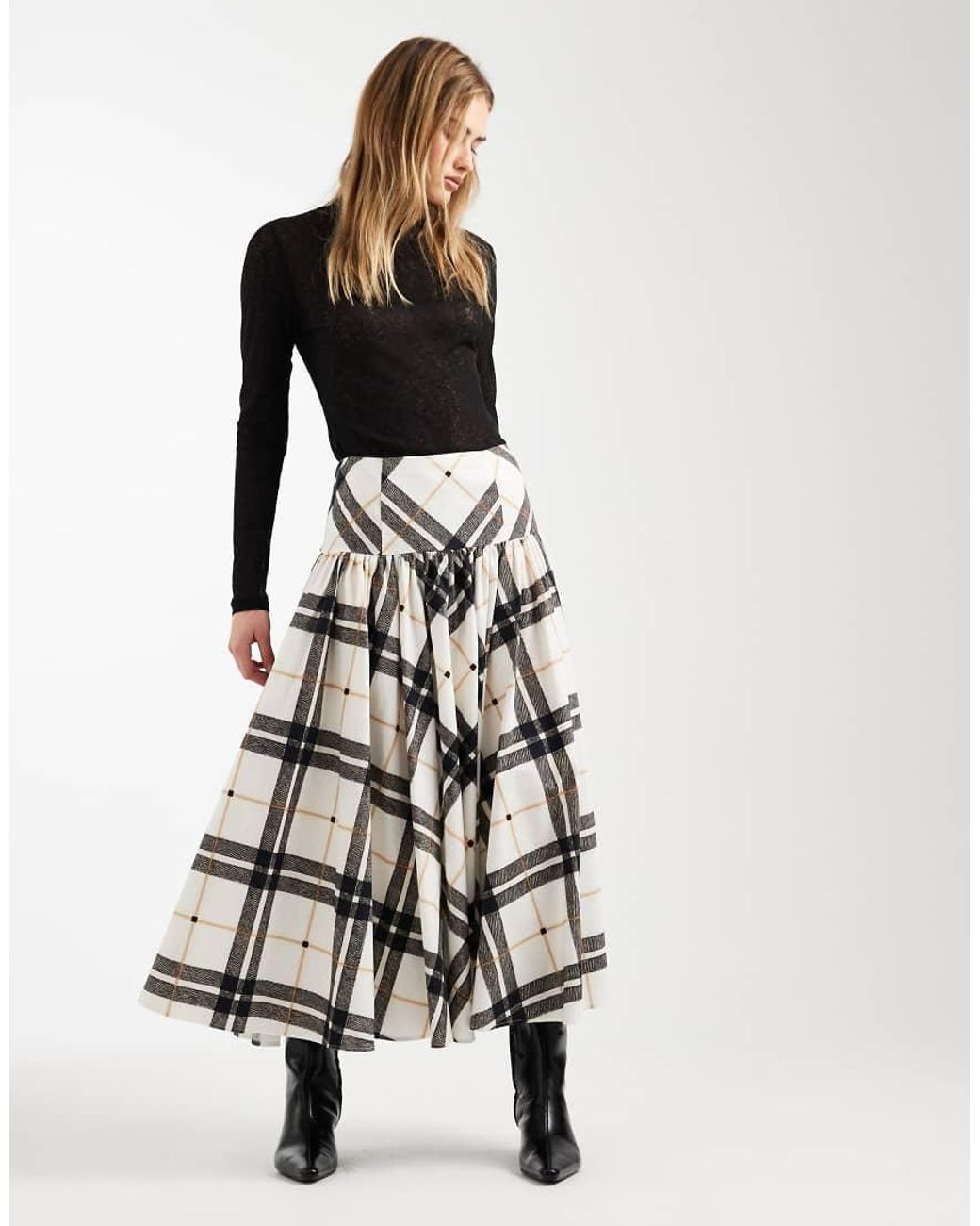 ASOS Drop Waist Volume Midi Skirt in White | Lyst UK