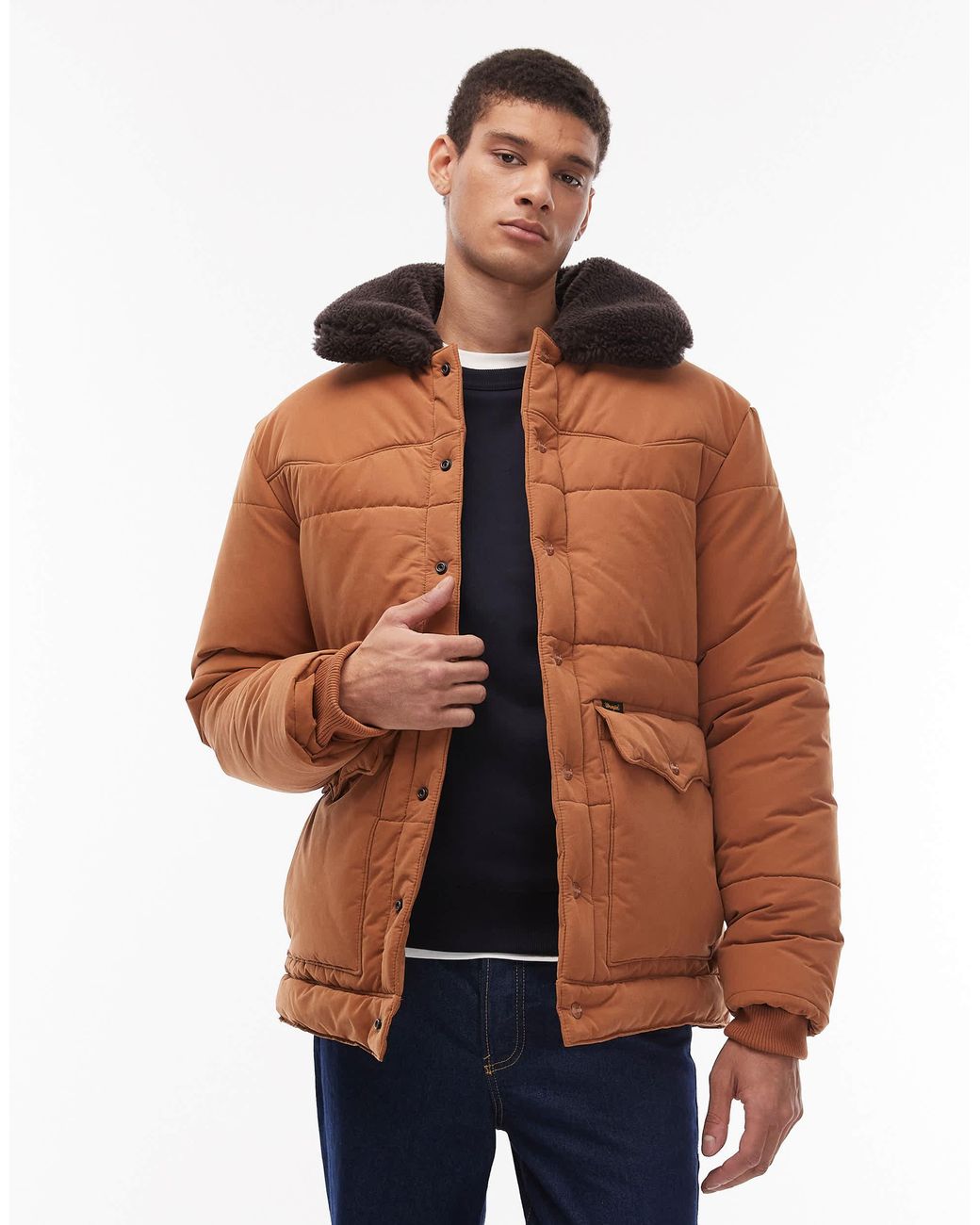 Wrangler X Stranger Things Hopper's Puffer Coat in Brown for Men | Lyst ...