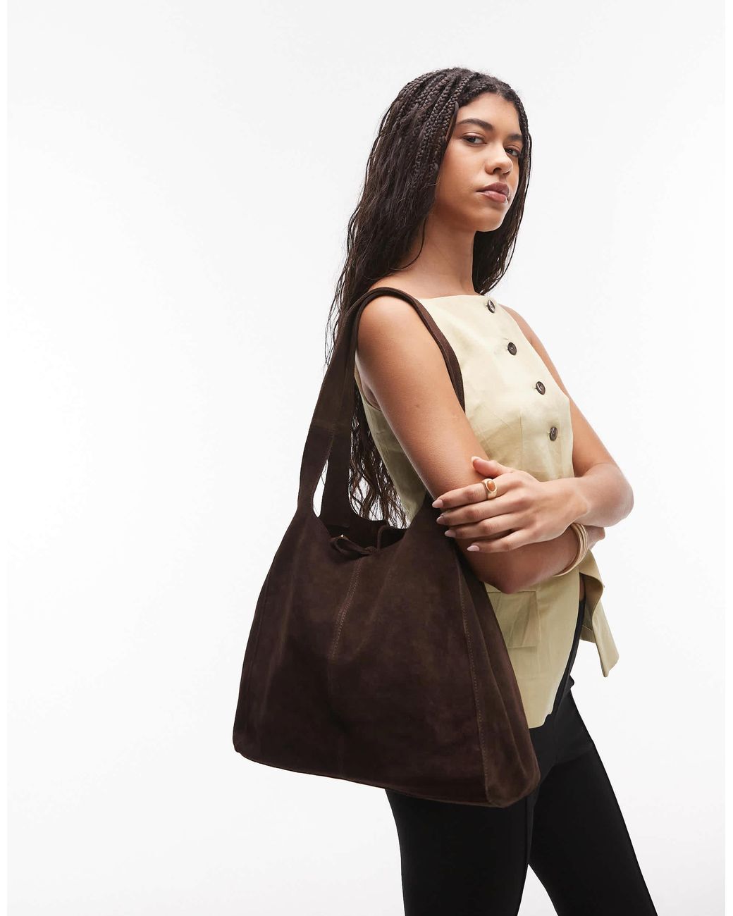 Mango Gold Detail Tie Suede Tote Bag in Black | Lyst