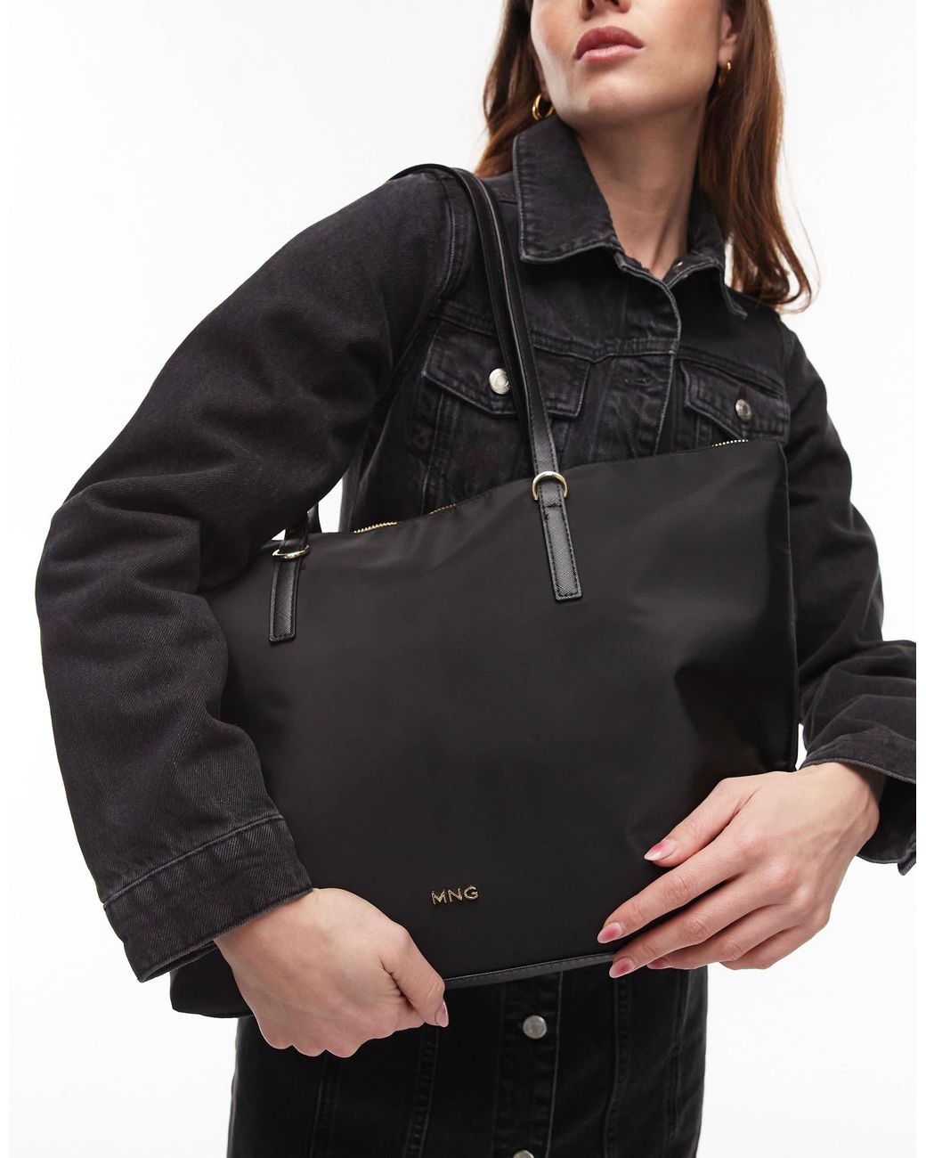 Mango Classic Tote Bag in Black | Lyst
