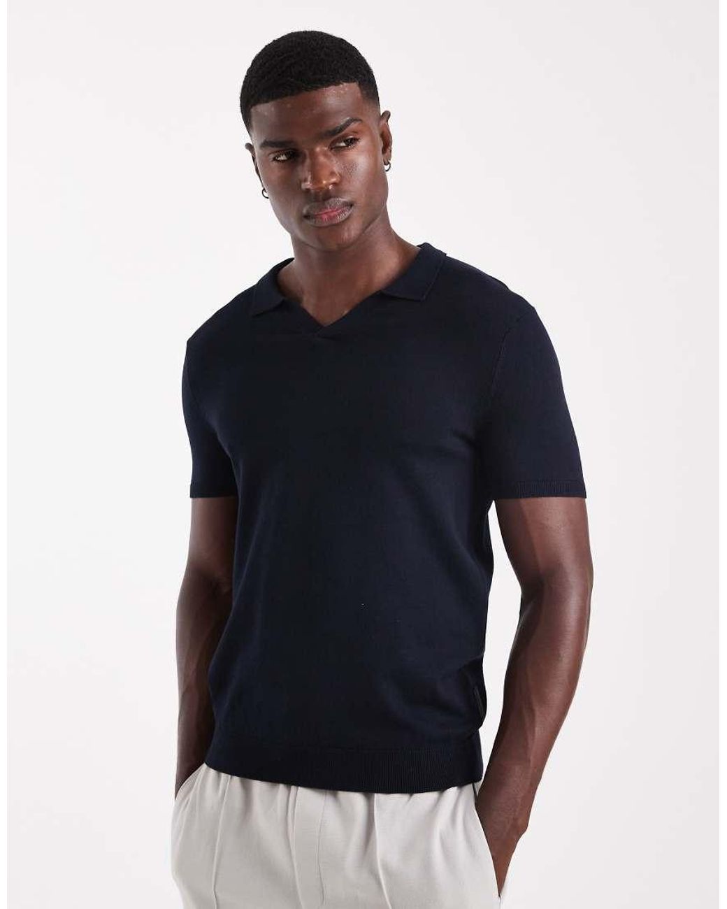 French Connection Short Sleeve Open Collar Polo Shirt in Blue for Men ...