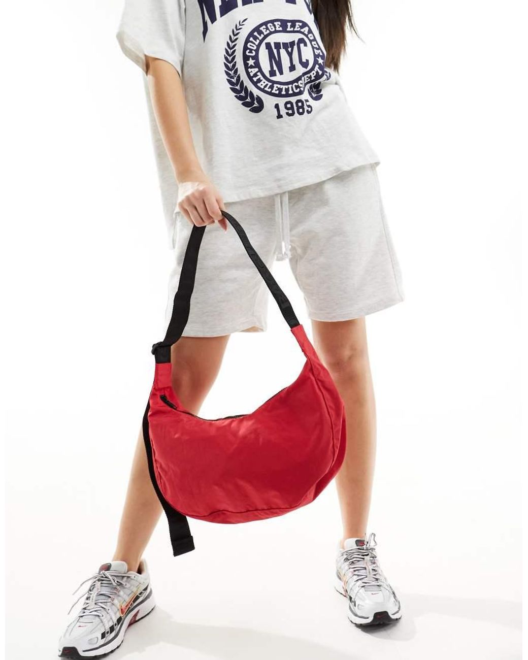 BAGGU Medium Nylon Crescent Crossbody Bag in Red | Lyst UK