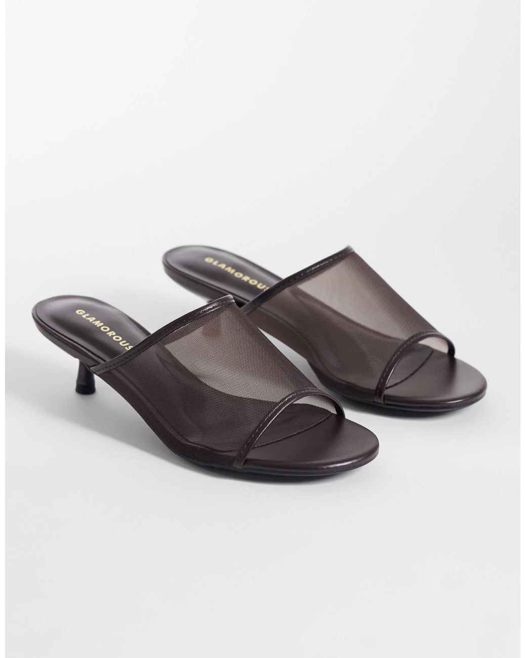 Glamorous Kitten Heel Mesh Sandals in Brown | Lyst