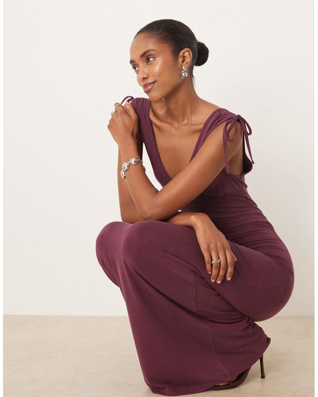 Motel Sanyu Cupro Slinky Maxi Dress With V Back in Pink | Lyst