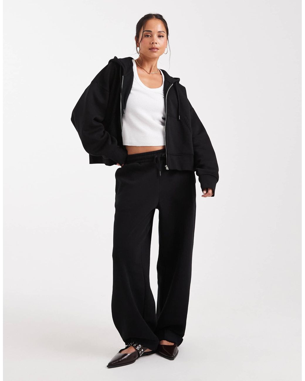 ASOS Cropped Zip Up Brushback Hoodie in Black | Lyst