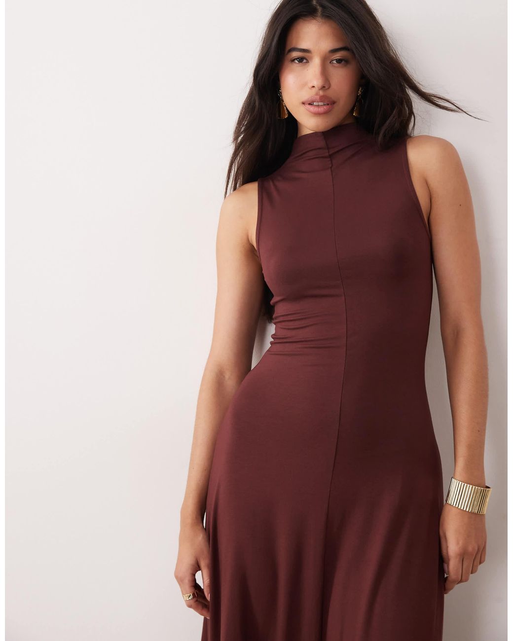 ASOS High Neck Maxi Dress in Red | Lyst
