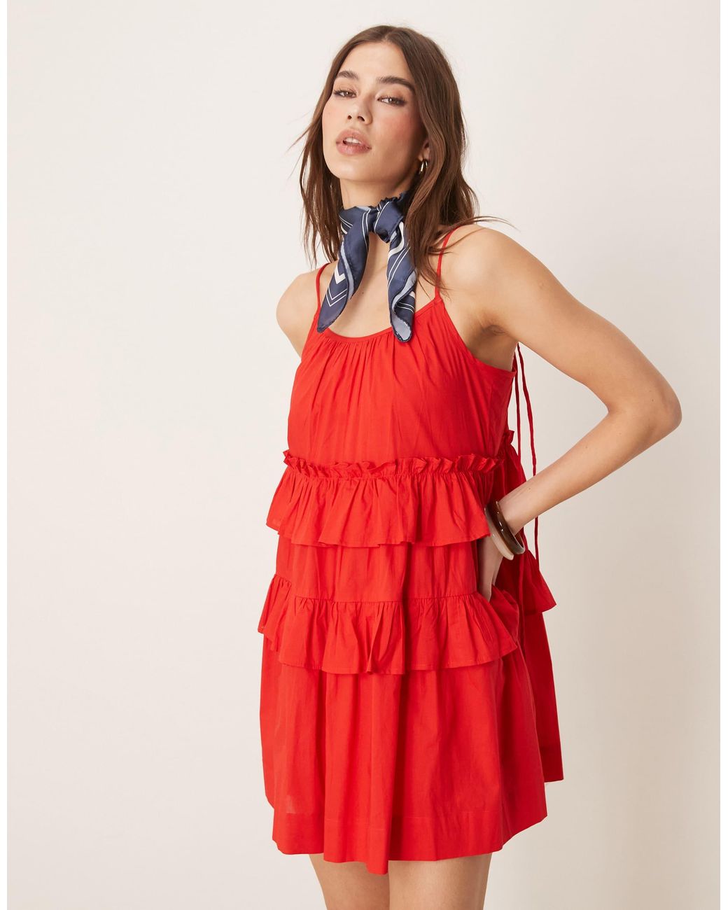 ASOS Ruffle Tie Mini Sundress in Red | Lyst