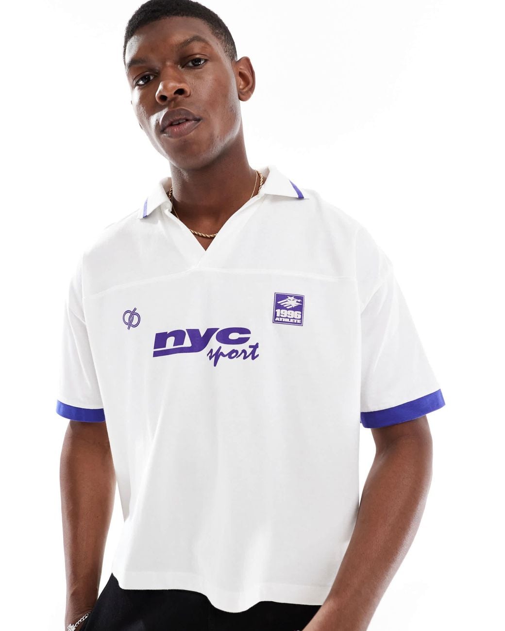 ASOS Boxy Oversized Polo With Cut And Sew And Sports Graphics in White ...
