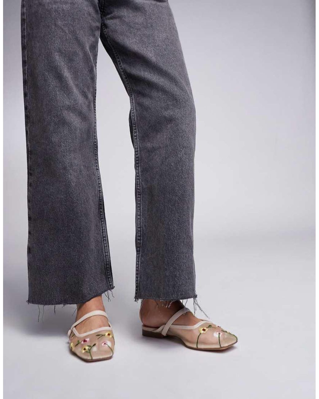 River Island Mesh Floral Ballet Flat in Grey | Lyst UK