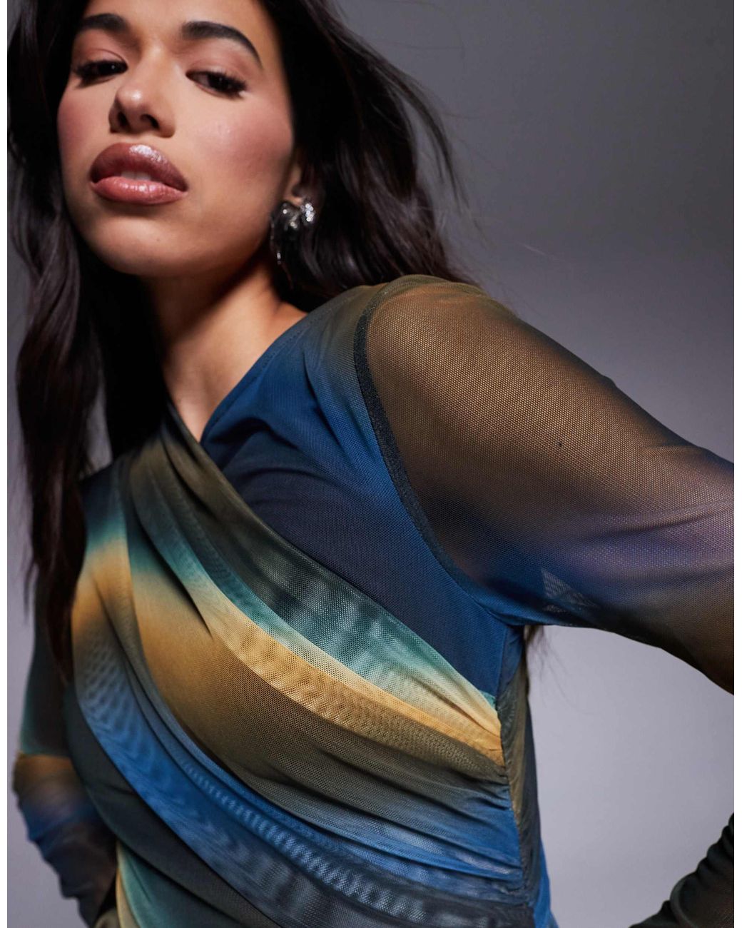 DASKA Mesh Draped Maxi Dress in Blue | Lyst