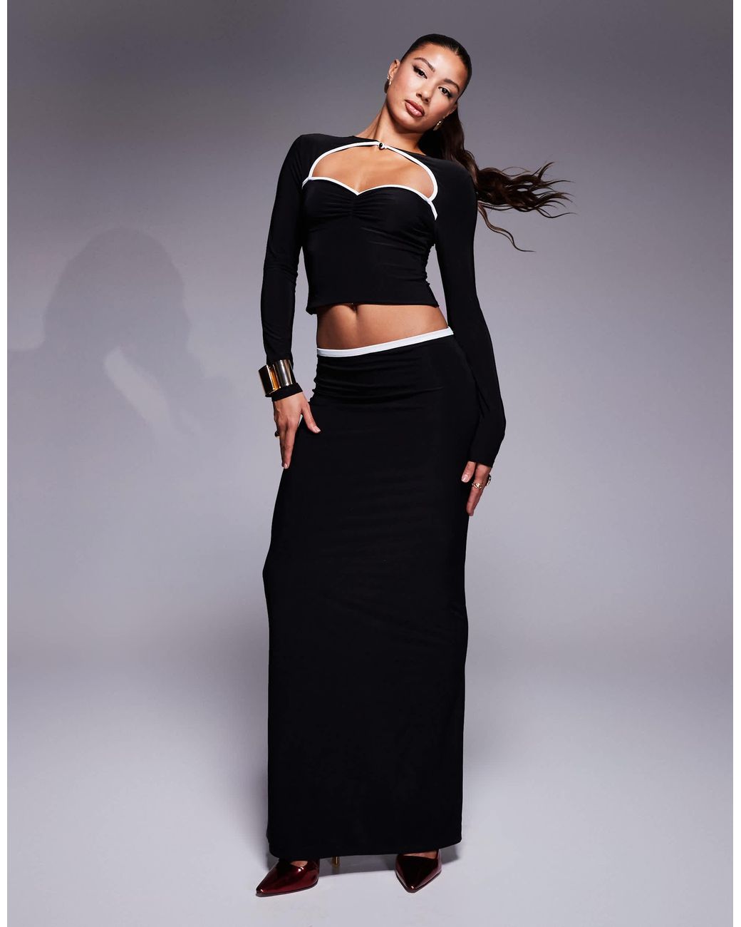 ASOS Co-Ord Slinky Fishtail Maxi Skirt With Contrast Binding Trim in ...