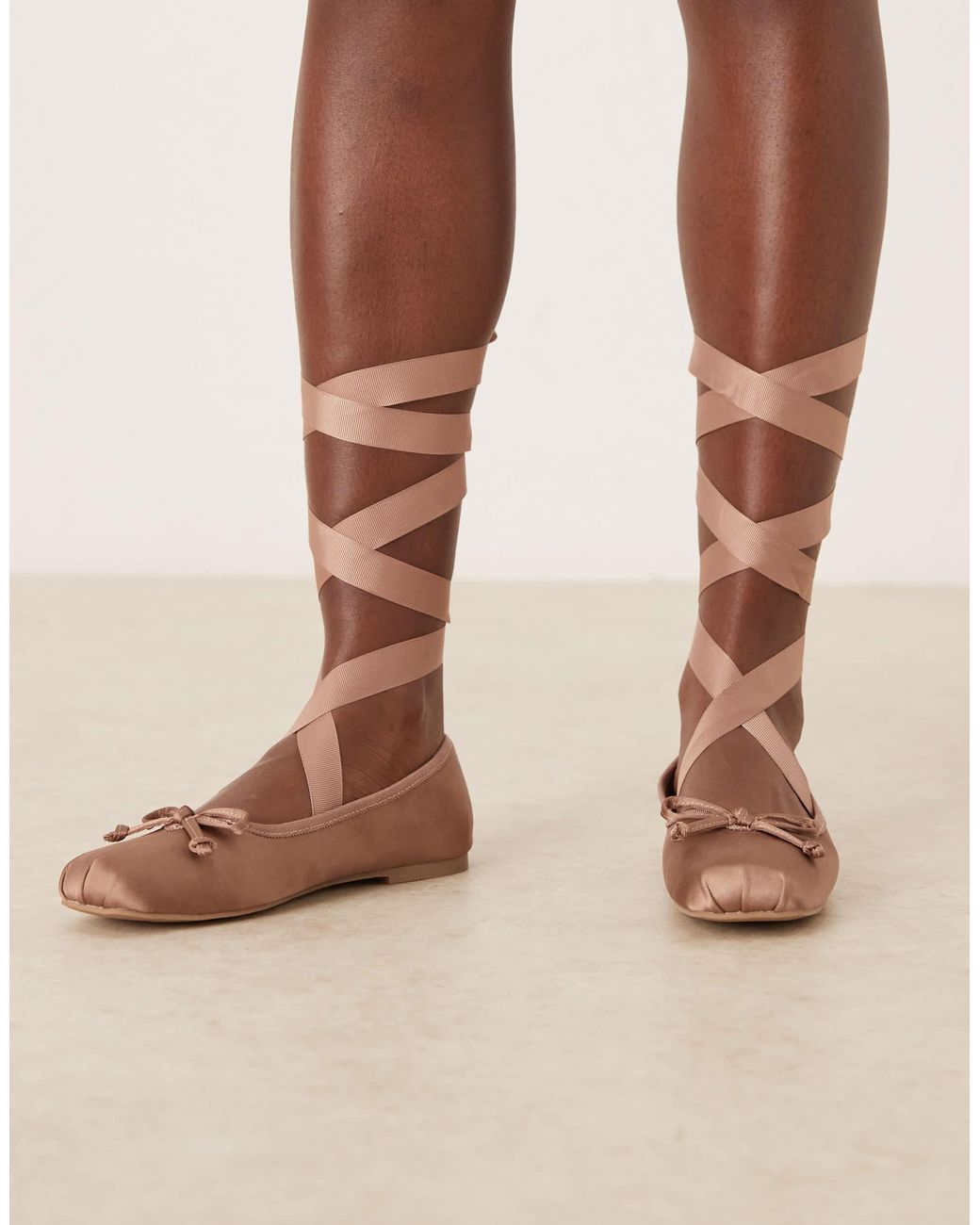 ASOS Lorene Bow Detail Tie Leg Ballets in Brown | Lyst