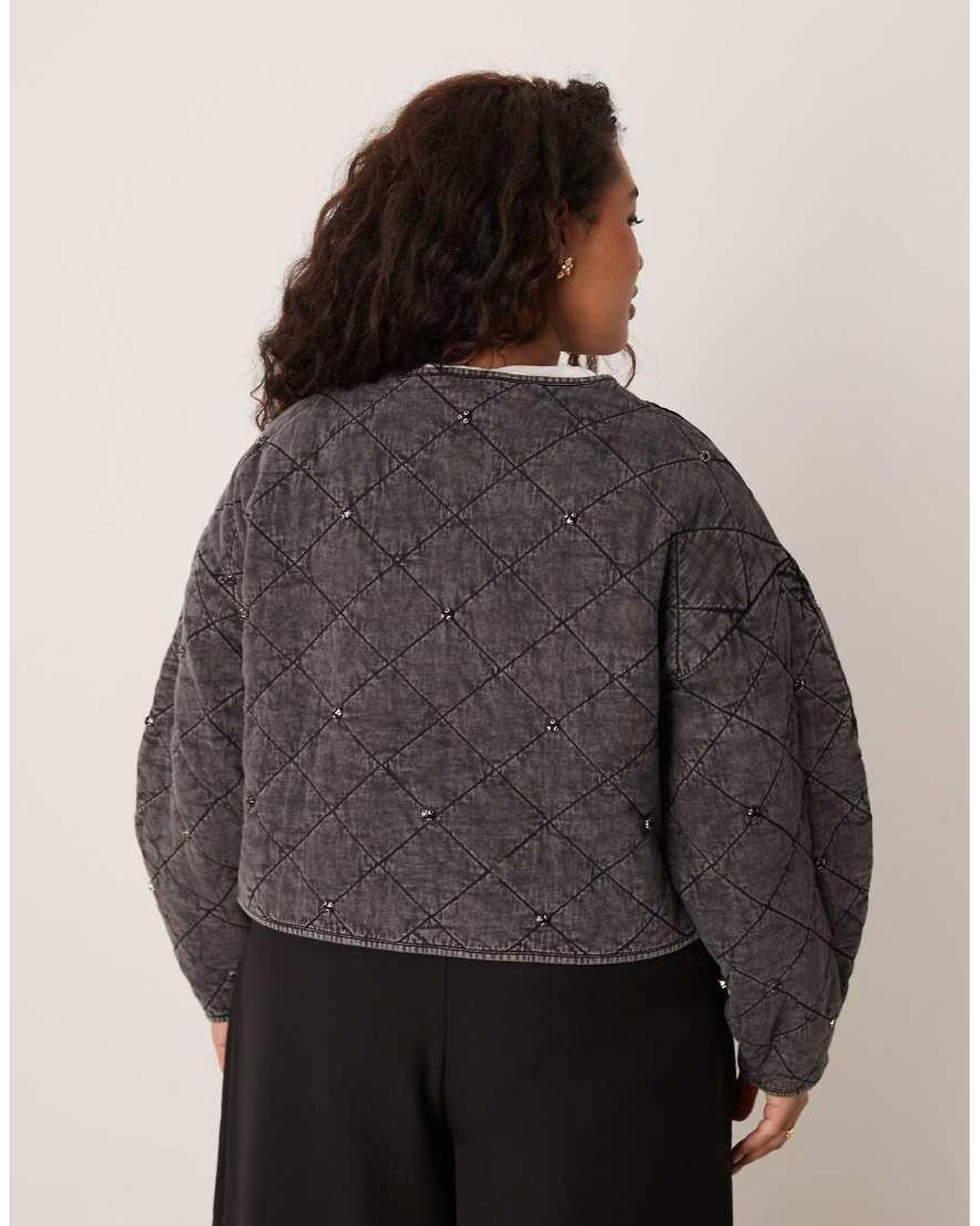 ASOS Asos Design Curve Quilted Jacket With Embellished Detail in Grey ...