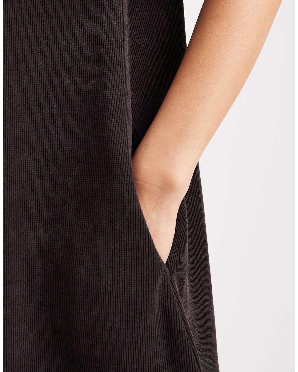 ASOS Cord Short Sleeve Shift Mini Dress With Pockets in Black | Lyst UK