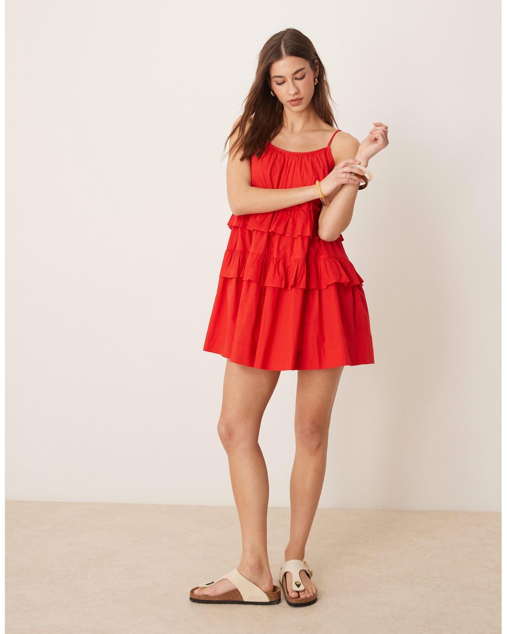 ASOS Ruffle Tie Mini Sundress in Red | Lyst